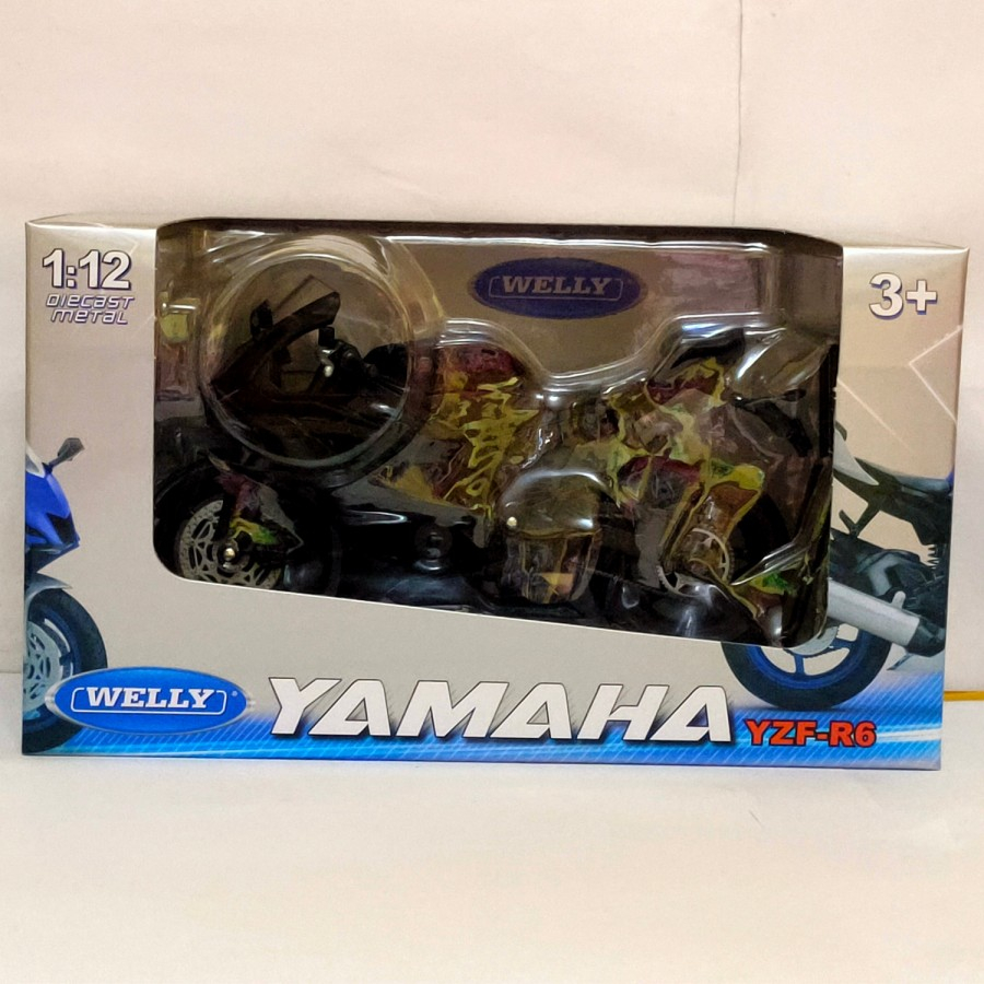 Diecast Motorcycle YAMAHA YZF-R6 Black Welly 1:12 scale Children's Toy ...
