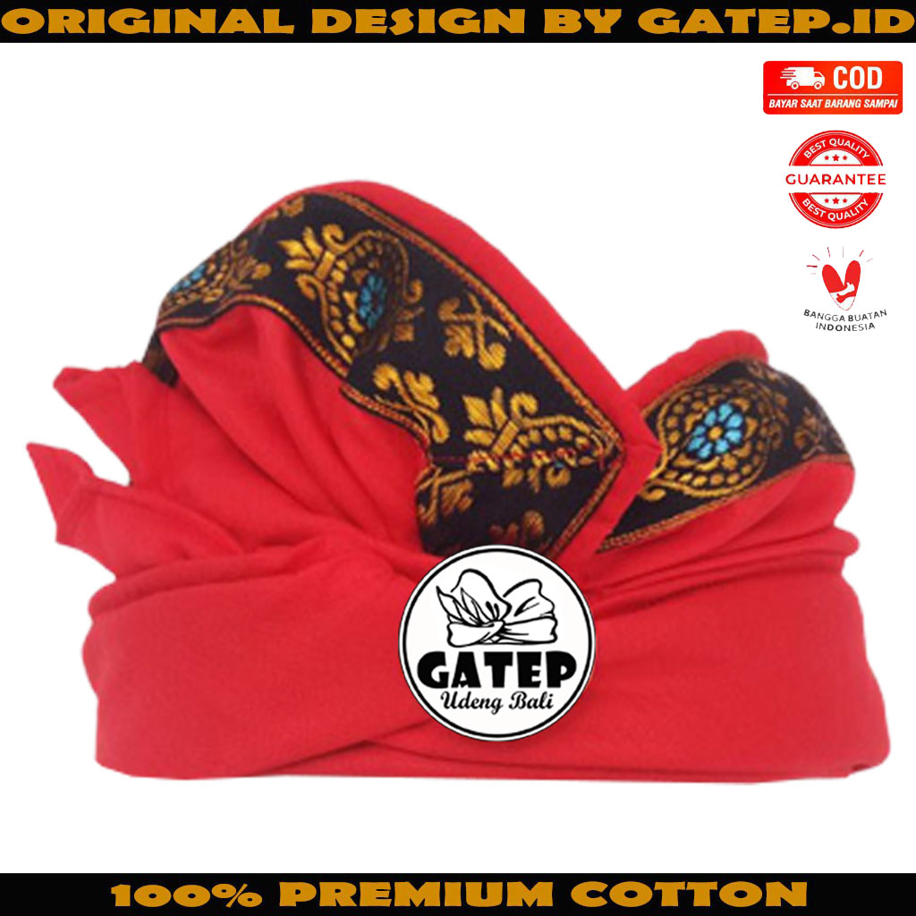 MERAH Semi-finished Balinese Red Udeng with Shield Motif / Balinese ...