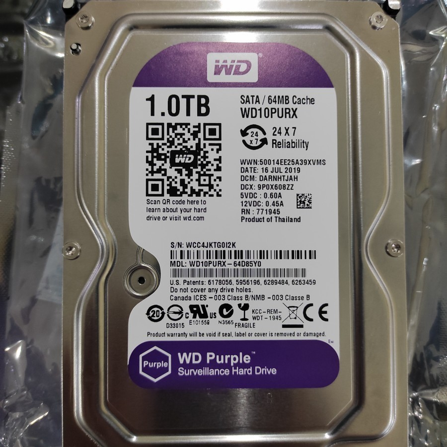 Wd Purple Surveillance Sata 3.5 Hard Disk 1TB For CCTV HDD For CCTV DVR ...
