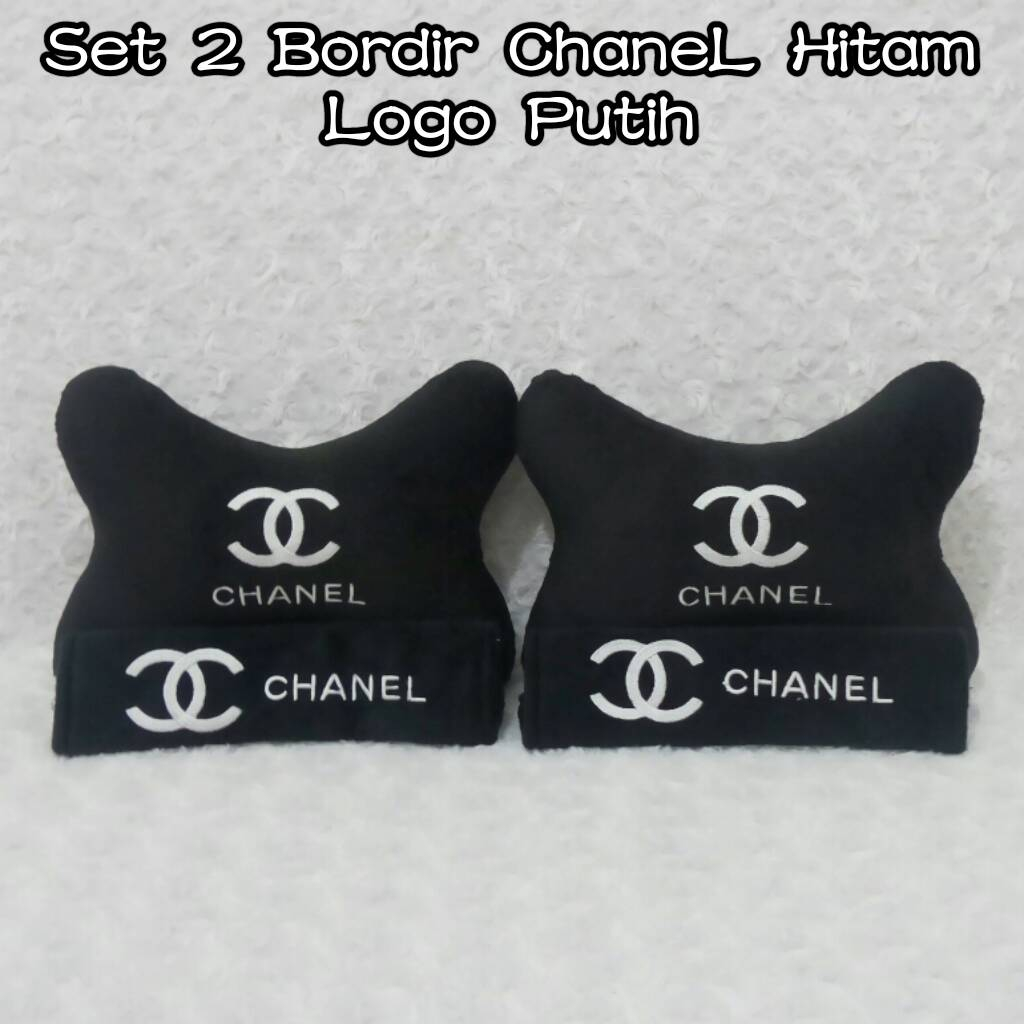 Headrest Car Pillow - Neck Support Set of 2 Black Chanel Embroidery ...