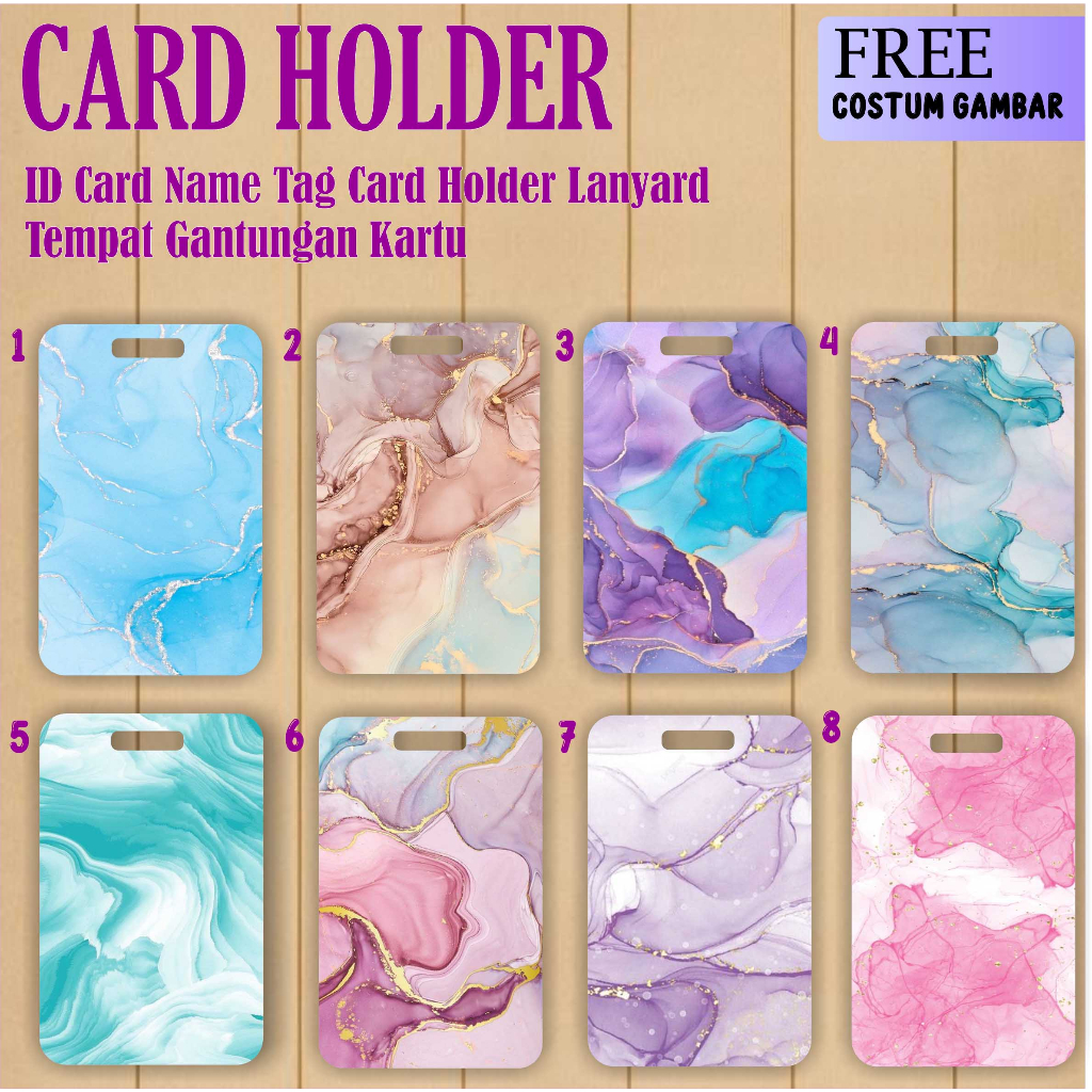 Lanyard CARD HOLDER Name Tag Marble Motif E-money Brizzi Flazz MRT ...