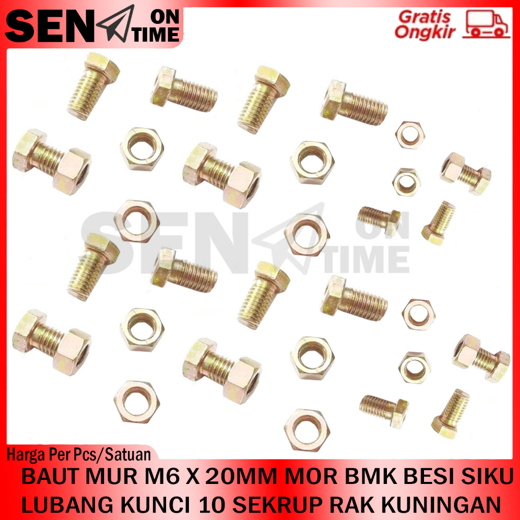SIKU Bolt Nut M6 x 20MM Lock 10 Holes Brass BMK Iron Elbow Hole Screw ...