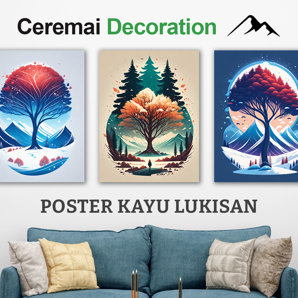 KAYU Poster Painting Tree Scenery Mountain Forest Aesthetic Wooden Wall ...