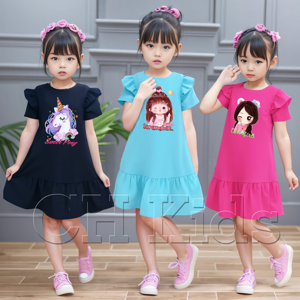 Girls dress Thick And Soft DTF printing | Shopee Malaysia