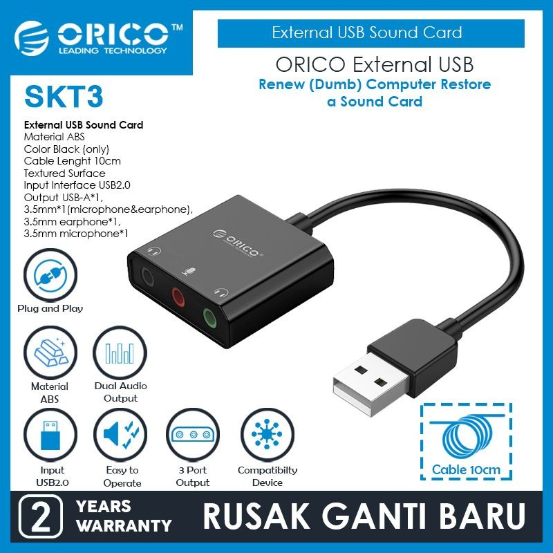 Usb Sound Card ORICO SKT3 Audio 3.5mm External Adapter | Shopee Malaysia