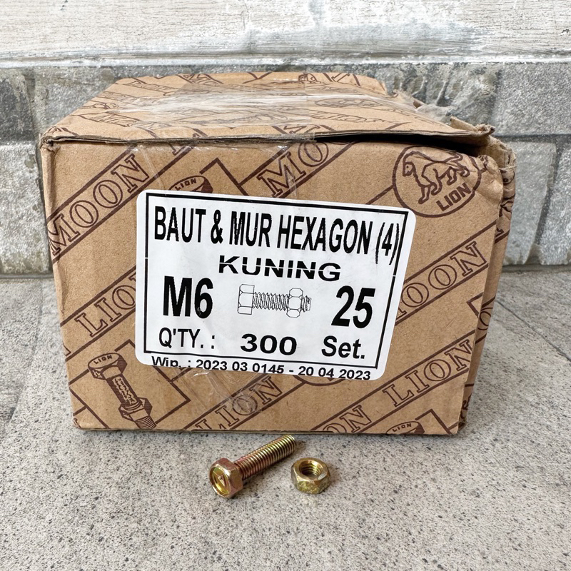 Yellow Bolt Nut 6x25 BMK Bolt 10 per Box | Shopee Malaysia