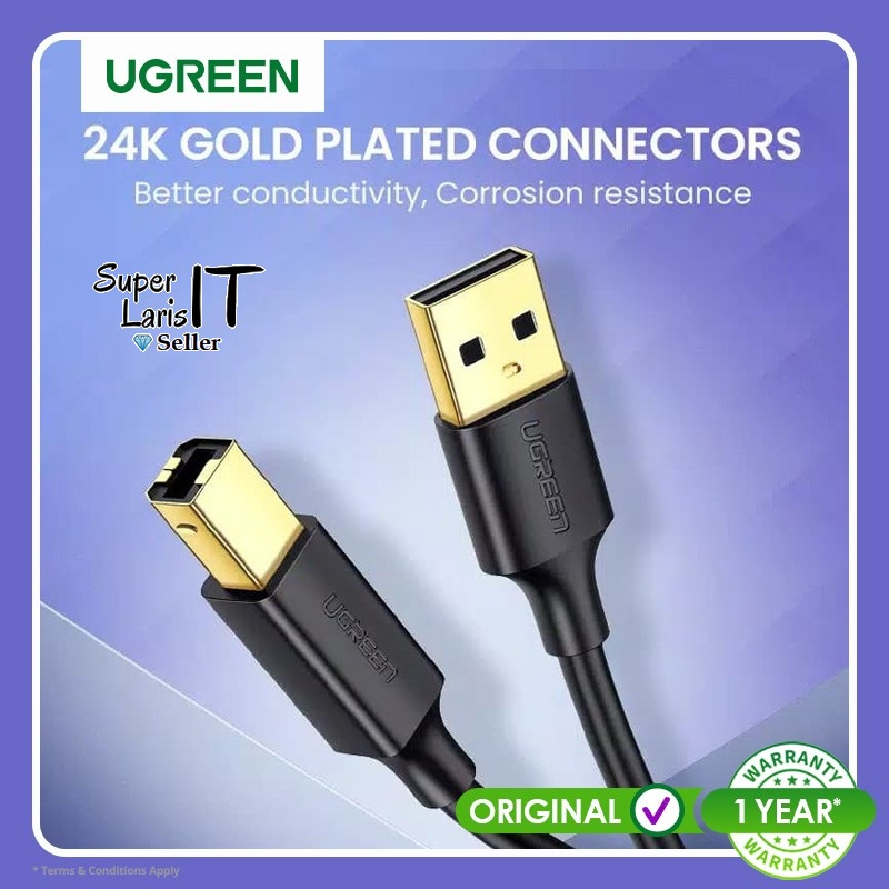Usb Printer cable Ugreen 10351 cable 3 Meters Gold Plated | Shopee Malaysia
