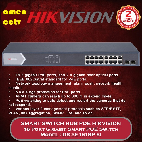 Hikvision 16-Port PoE Smart Switch Hub DS-3E1518P-SI | Shopee Malaysia