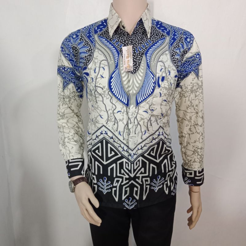 KEMEJA Original soft blue army batik shirt Arta batik code 008 soft ...