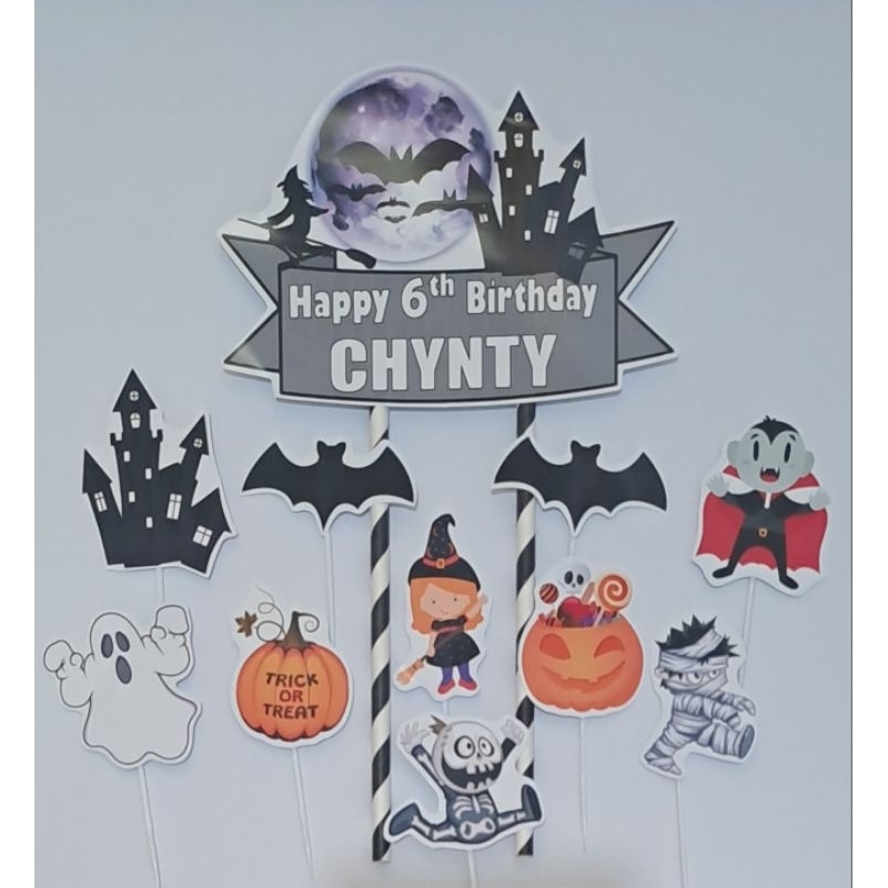 HITAM Black HALLOWEEN Theme CAKE TOPPER 2 Can CUSTOM Name | Shopee Malaysia