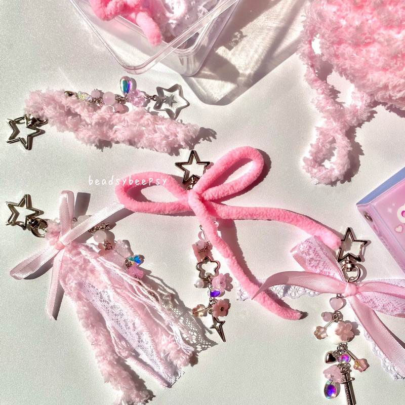 GANTUNGAN Beadsybeepsy | Pink ribbon beads keychain/coquette Style ...