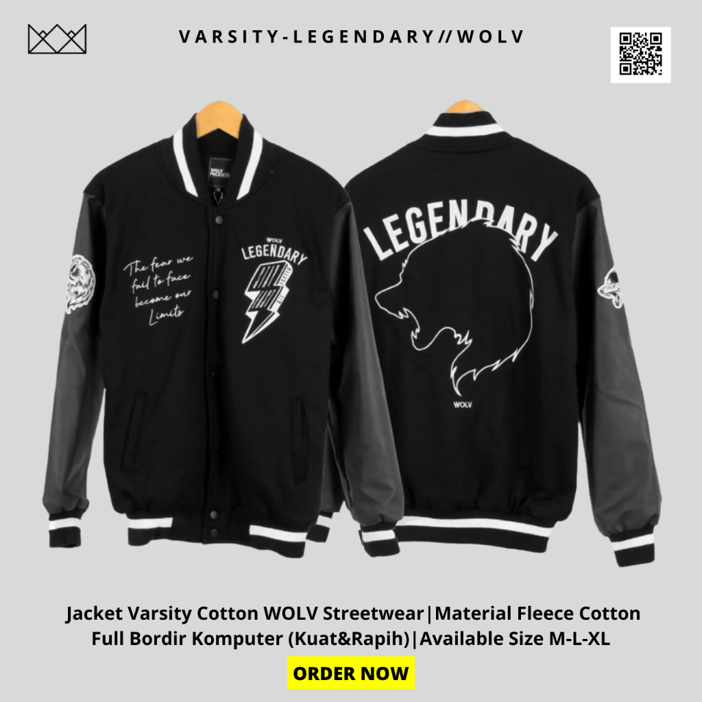 HITAM Wolv - Varsity Jacket Men/ Women Legendary Black WOLV Original ...