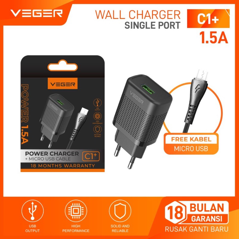 Charger VEGER VR-C1 / C1 + Micro / C1 + Type C 5V 1.5A FAST CHARGE USB ...