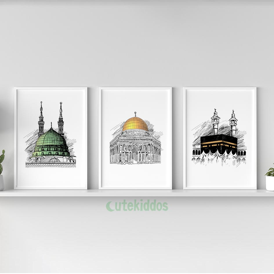 Islamic Wall Decor Sketch 3 Mosques Al Haram Nabawi Al Aqsa Kaaba Wall ...