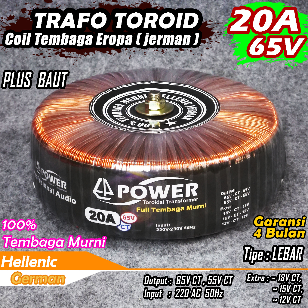 20a CT 65V & 55V Extra CT 18V PURE Toroid Transformer Full Pure Copper ...