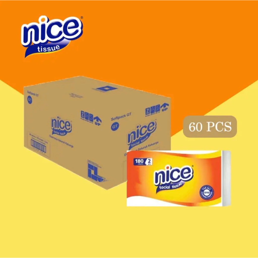 (1 Dus - 60 Pack) NICE Facial Tissue 180 Sheet - 1 Box [60 Pack] Tissue ...