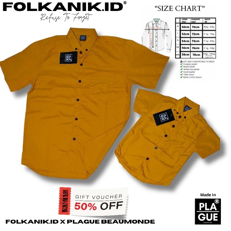 KEMEJA Father and son's short-sleeved Coupel shirt, mustard turmeric ...
