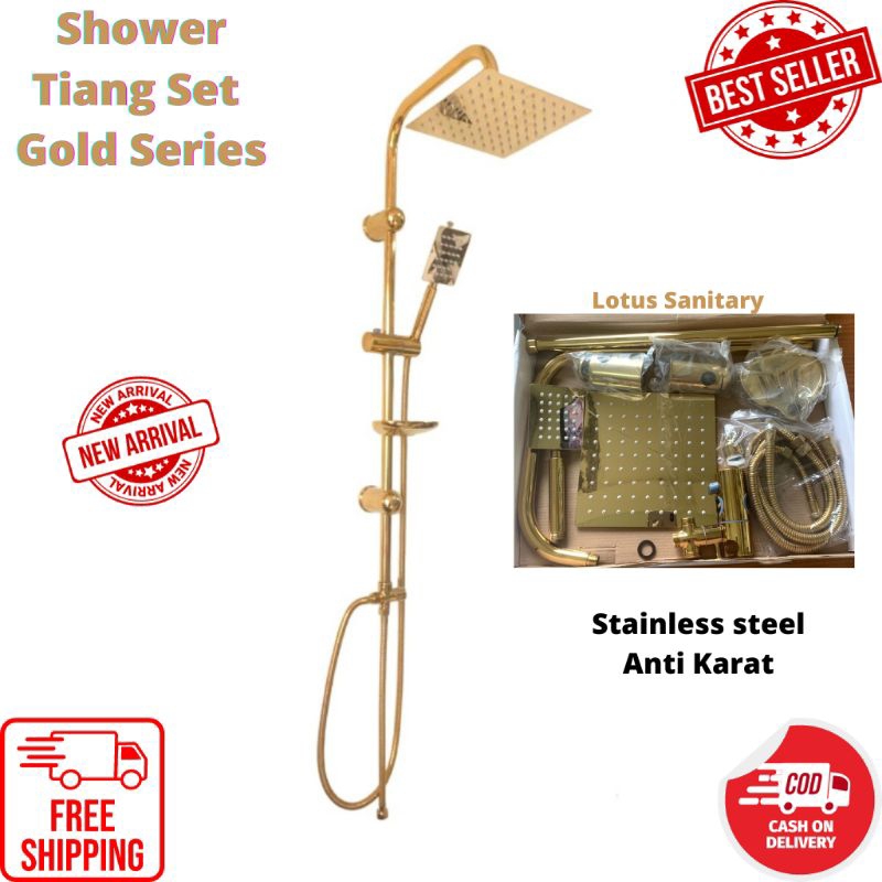 Shower Pole Set GOLD luxury shiny GOLD edition / bathroom rain shower ...