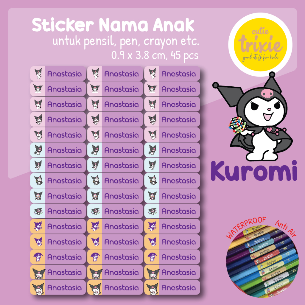 Children's Name label Sticker For crayon Kuromi Pencil pen | Shopee ...