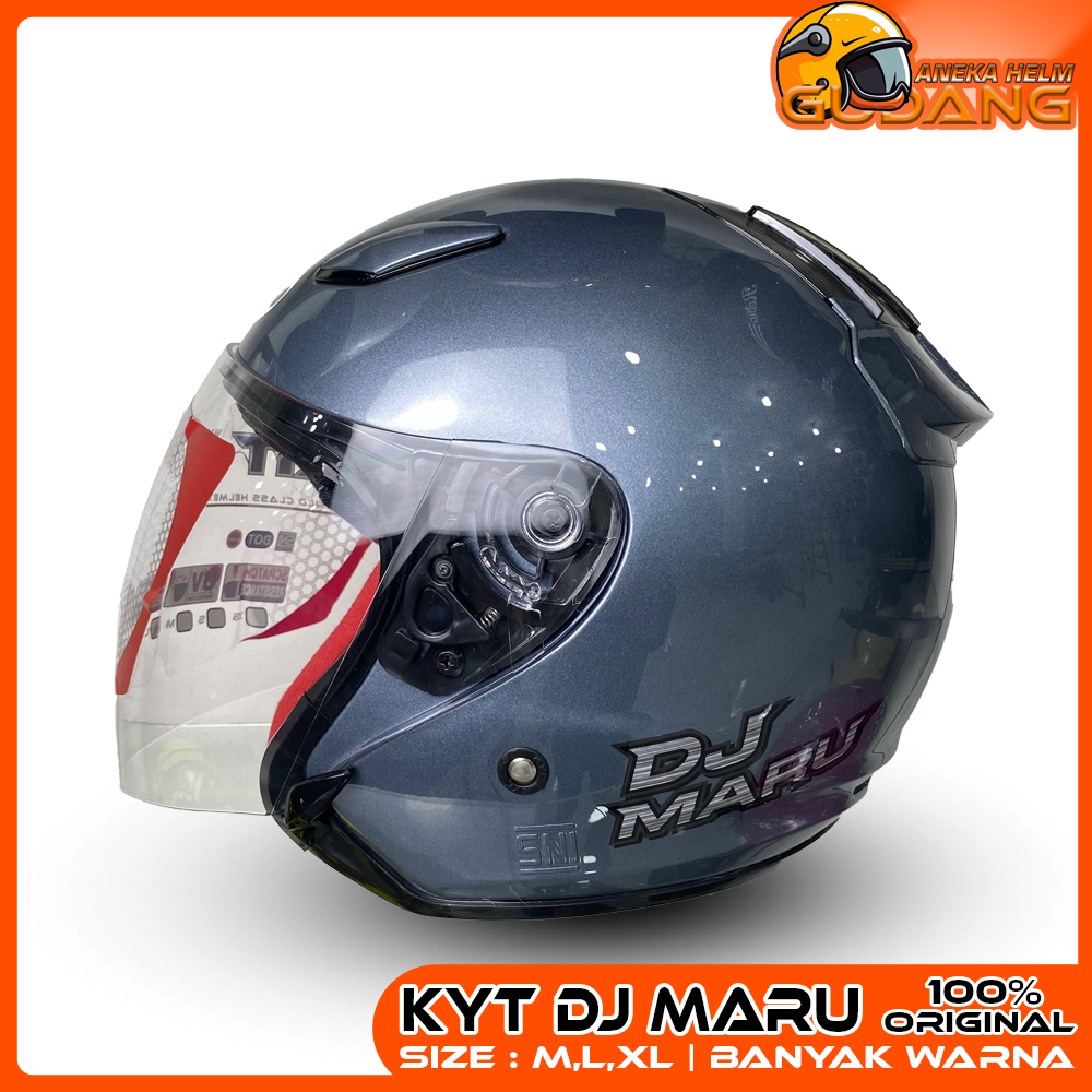 Kyt DJ MARU Helmet Half Face Solid All Gray Glossy Plain Single Visor ...