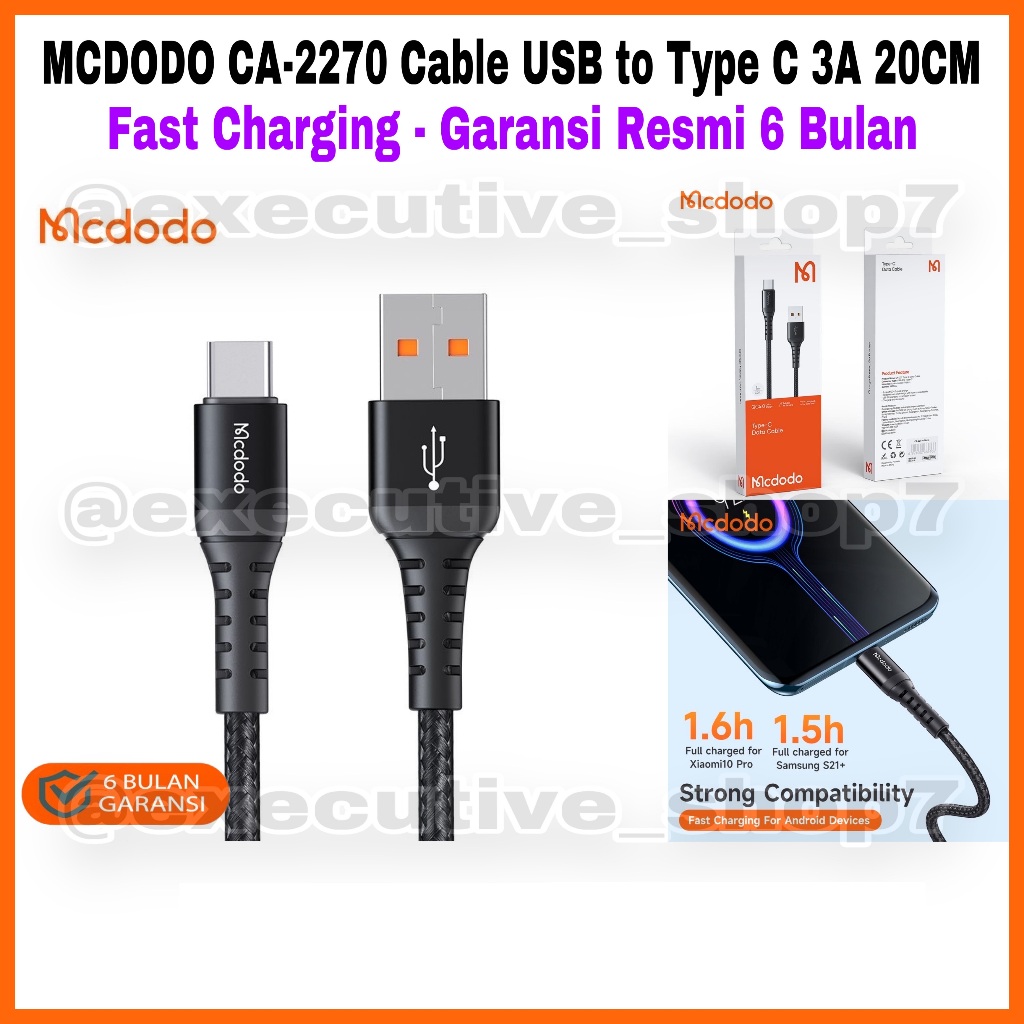 Mcdodo CA-2270 Cable USB to Type C 3A 20CM - Fast Charging - Official 6 ...