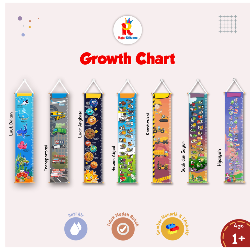 KAYU King Kidzone Growth Chart/Child Height Gauge+Wood & Rope - Space ...