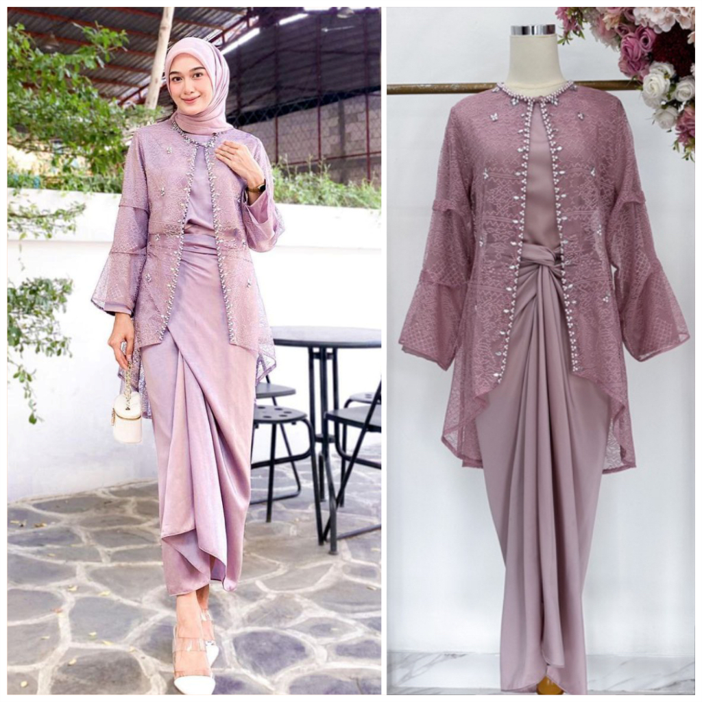 Oneset Clarisa Outer 2 in 1 by Ayana Wedding Outfit Set Wrapped Skirt Inner Outer Dress Satin ...