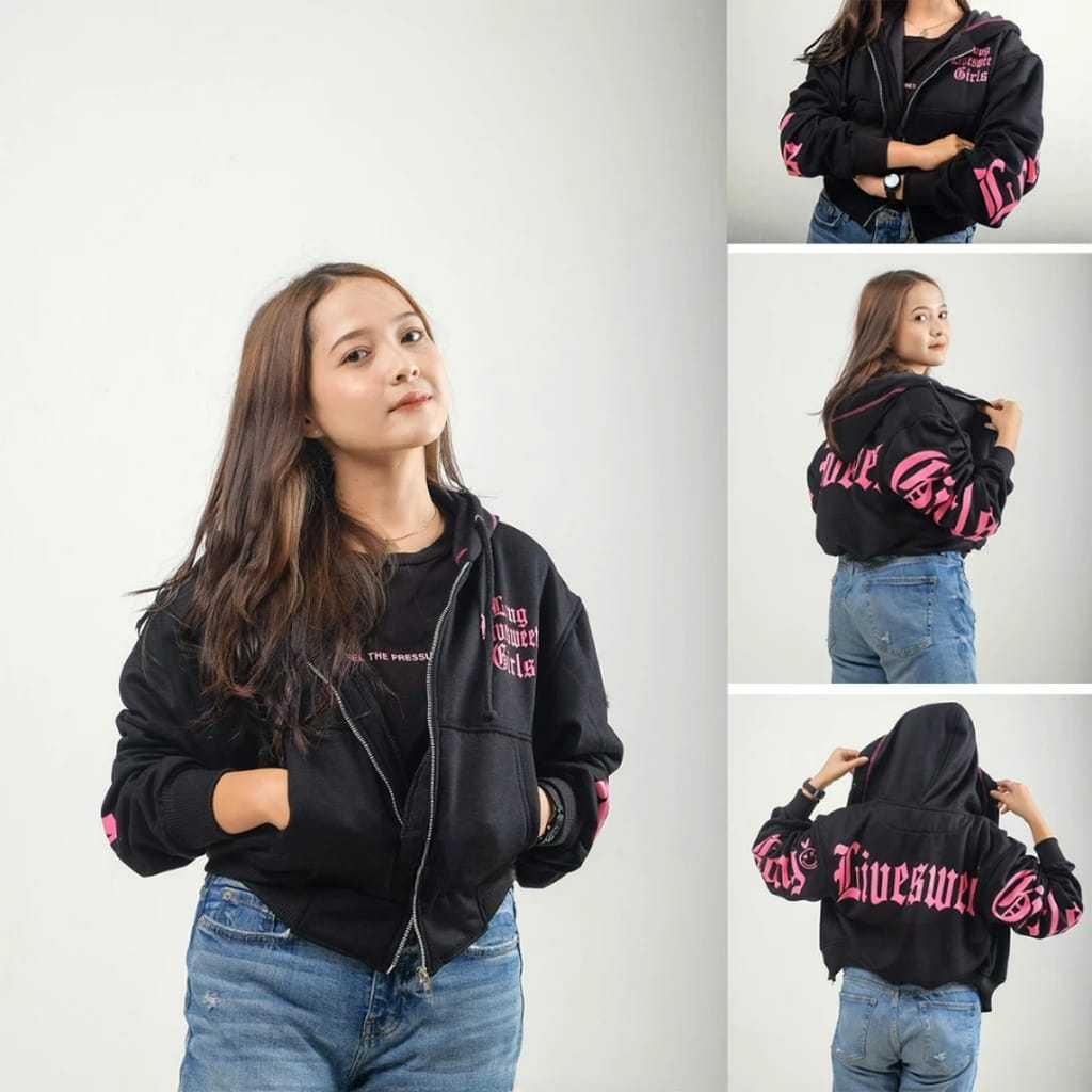 Crope Hoodie Jacket | Long Livesweet Girls zipper Oversize Jacket Women ...