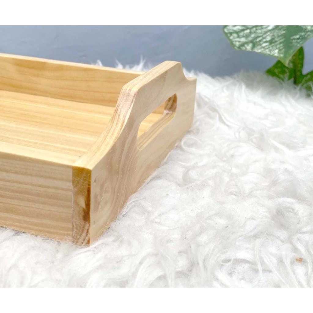 KAYU Wooden Pedestal Tray/Wooden Tray/Curved Pine Wood Tray | Shopee ...