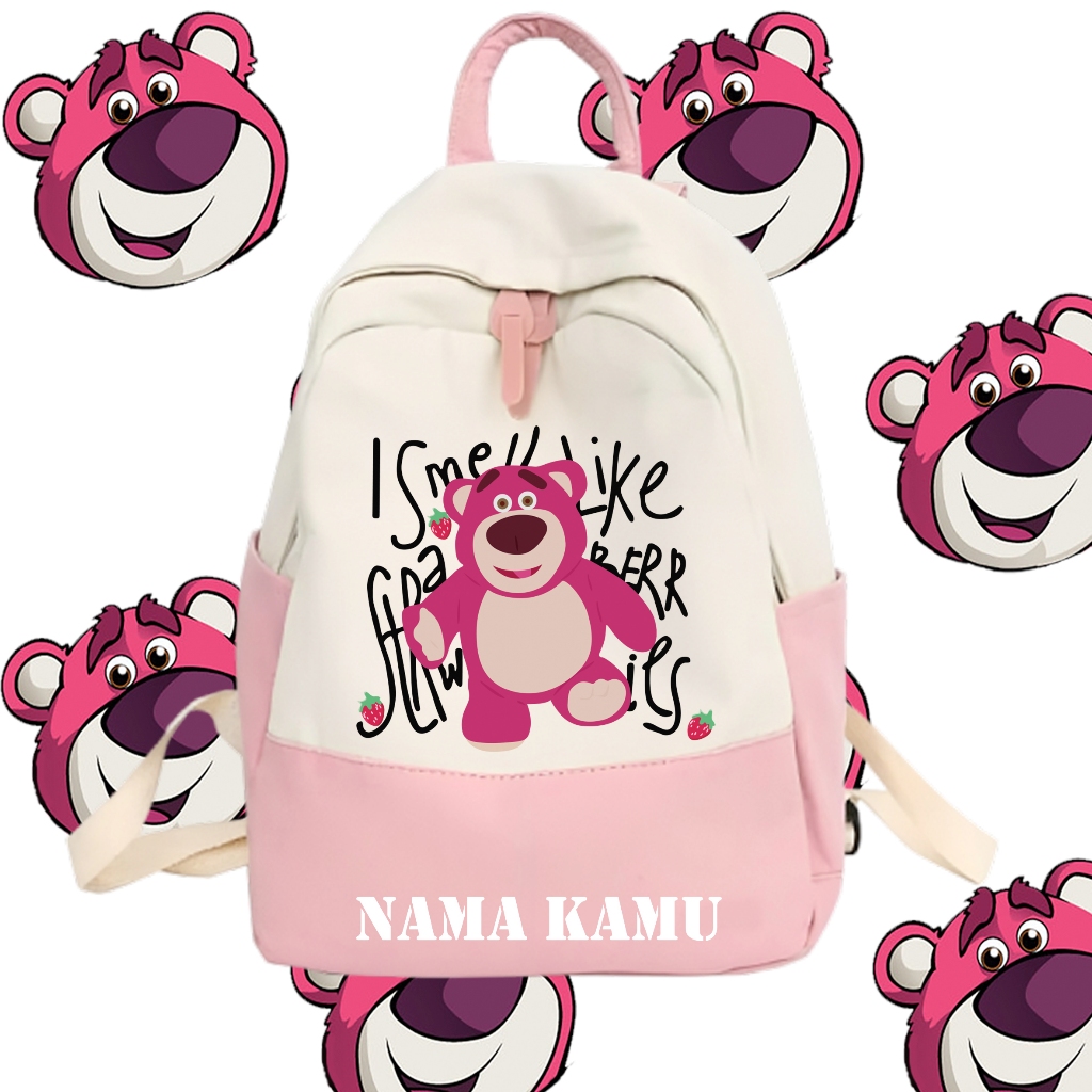 (Free Name) Cute Cute Lotso Bear Animation Children's School Backpack ...