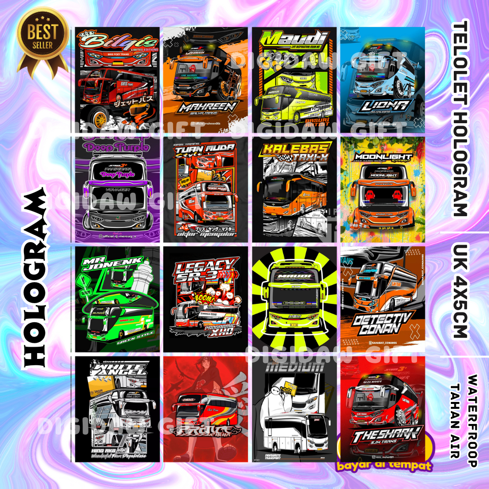 100 PCS HOLOGRAM BASURI BUS STICKER GLOSSY RAINBOW HOLOGRAM TELOLET ...