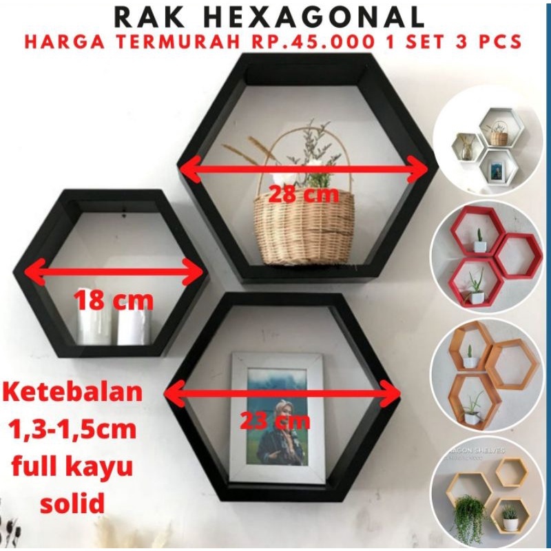 KAYU Hexagonal Hexagon Wall Shelf minimalist Wall Mounted Wood 1 set ...