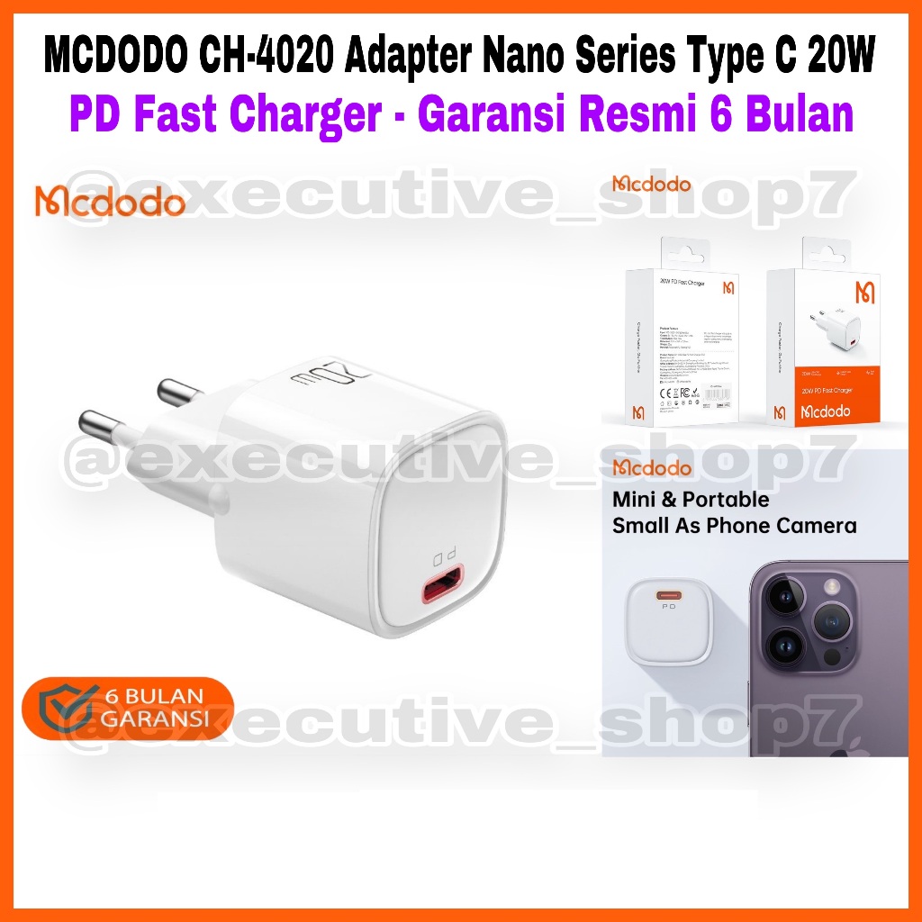 Mcdodo CH-4020 Adapter Nano Series Type C 20W - PD Fast Charger - 6 ...