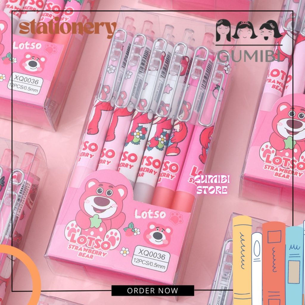 (12PCS) Lotso CETEK PEN LOTSO BEAR GEL MECHANICS PULPEN PINK BEAR GEL ...