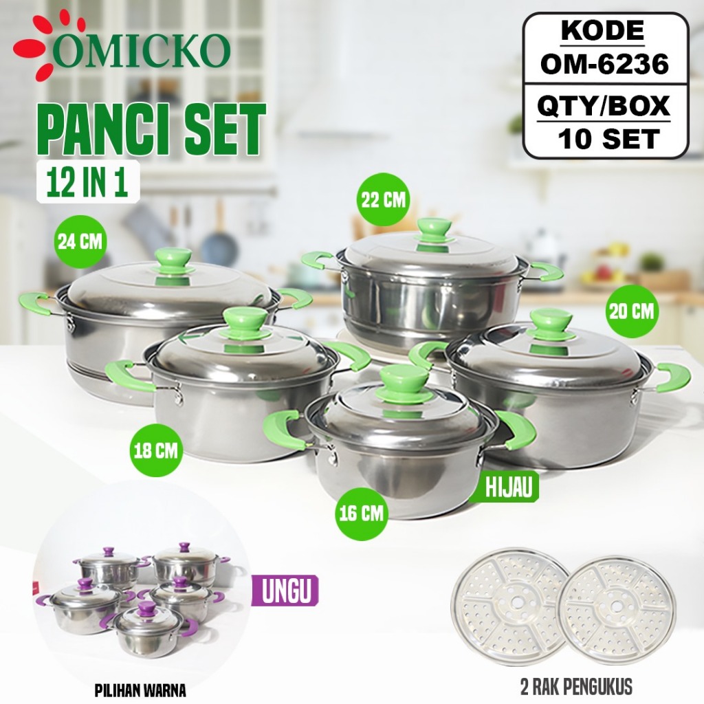 Panci Set Steamer 12pcs 5 Stacks Stanless Lid om 6236 | Shopee Malaysia