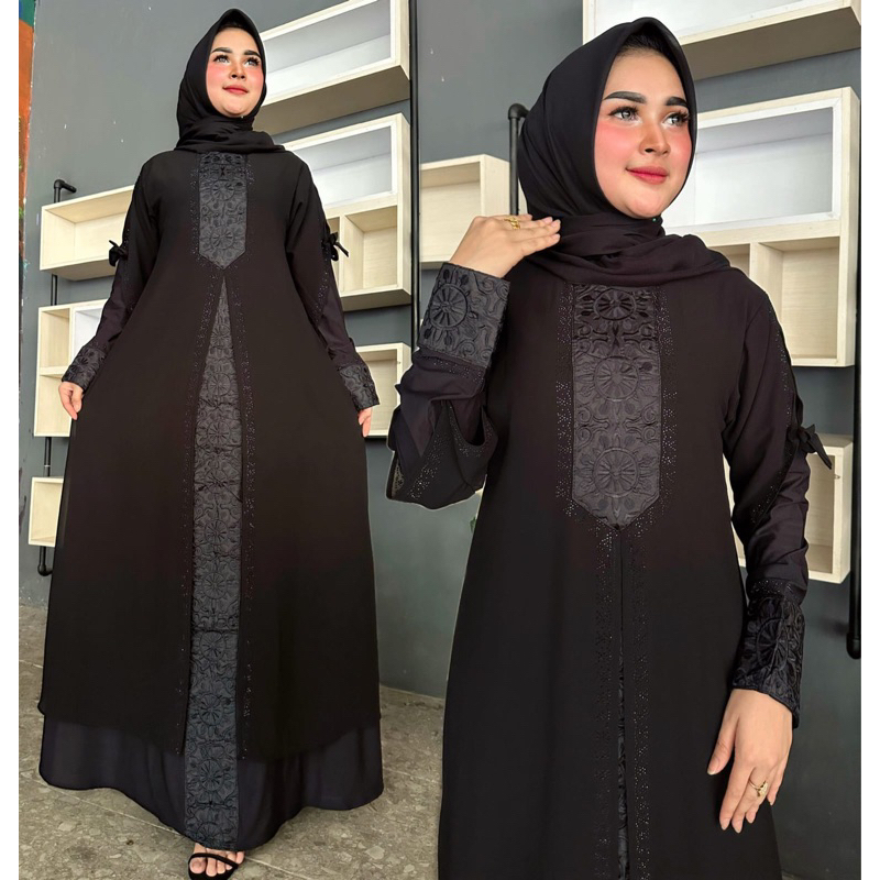 HITAM Gamis ABAYA TURKEY FULL Black Embroidery TURKEY Sequin SWAROVSKI ...