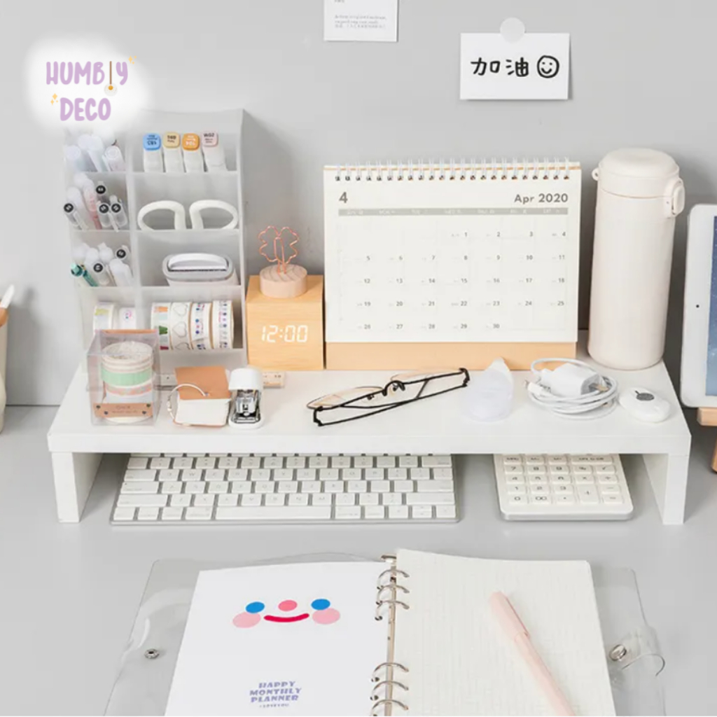 Humbly Deco - Korean Aesthetic White Study Table Wood Rack Desk ...