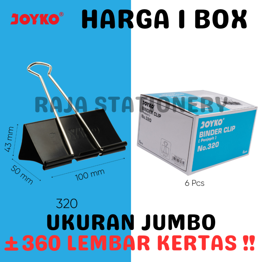 Joyko Binder Clip 320 100mm JUMBO / LARGE Paper Clip No.320 | Shopee ...