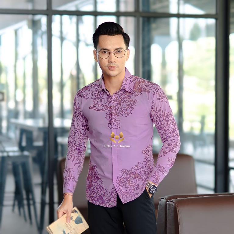 KEMEJA AKAR lilac men's batik shirt long sleeve lilac batik shirt for ...