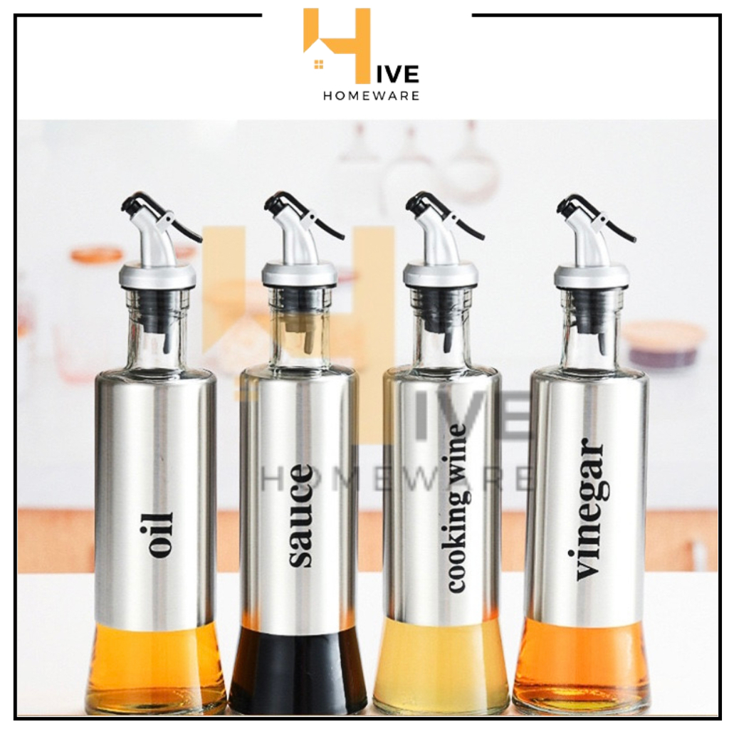 Hive 500ml Stainless Steel Glass Cooking Oil Bottle Anti-Spill Olive ...