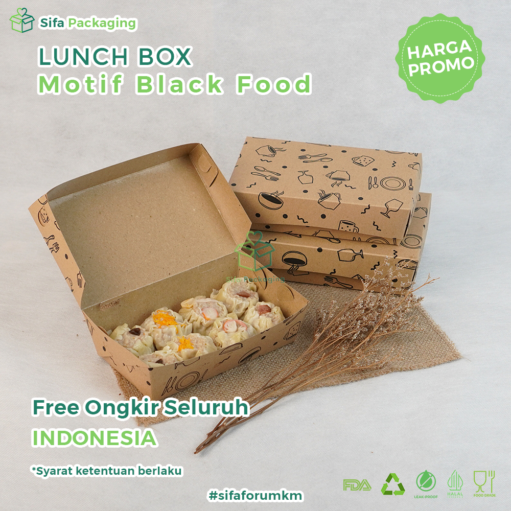 Brown Kraft Paper Lunch Box Black Food Laminated Motif Size ML Rice Box ...