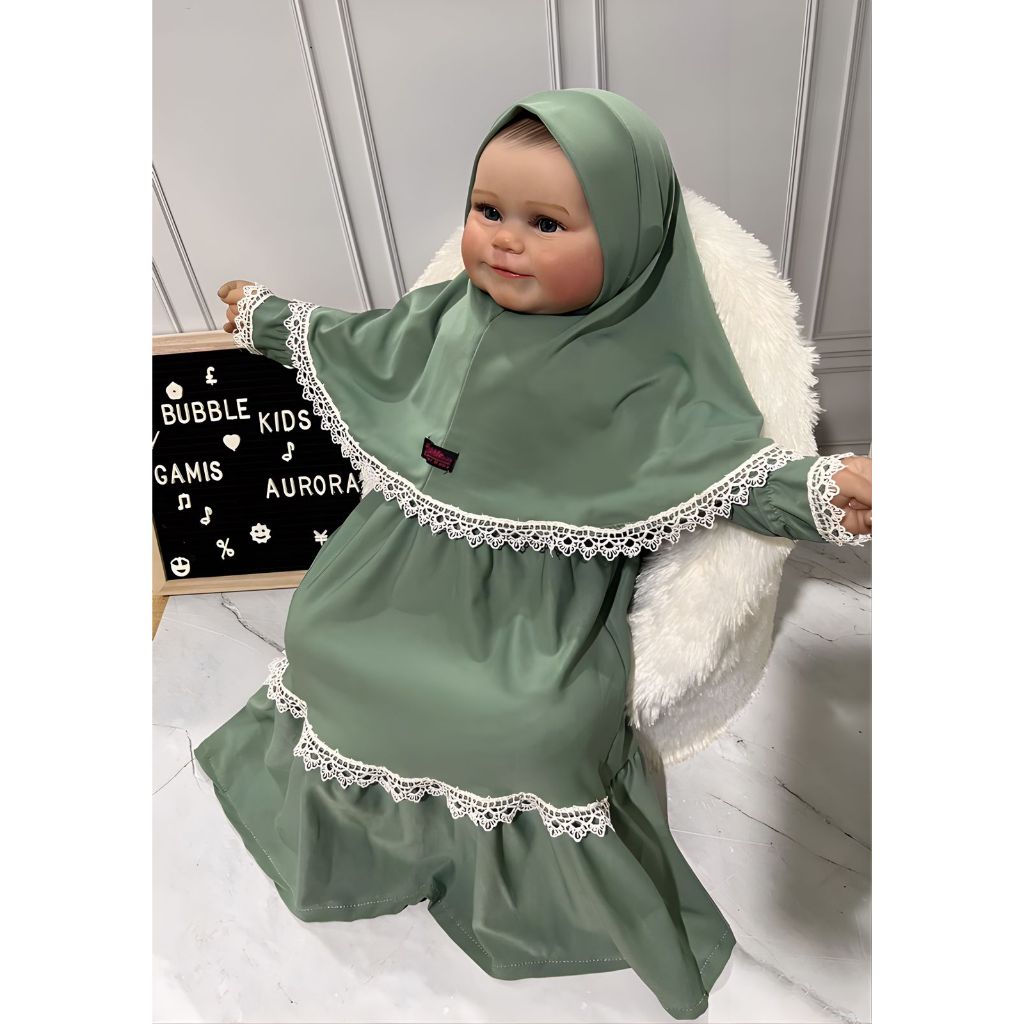 Bubble KIDS Gamis Baby Girl Free Jilbab Aurora New Born 0-3 Years Sage ...