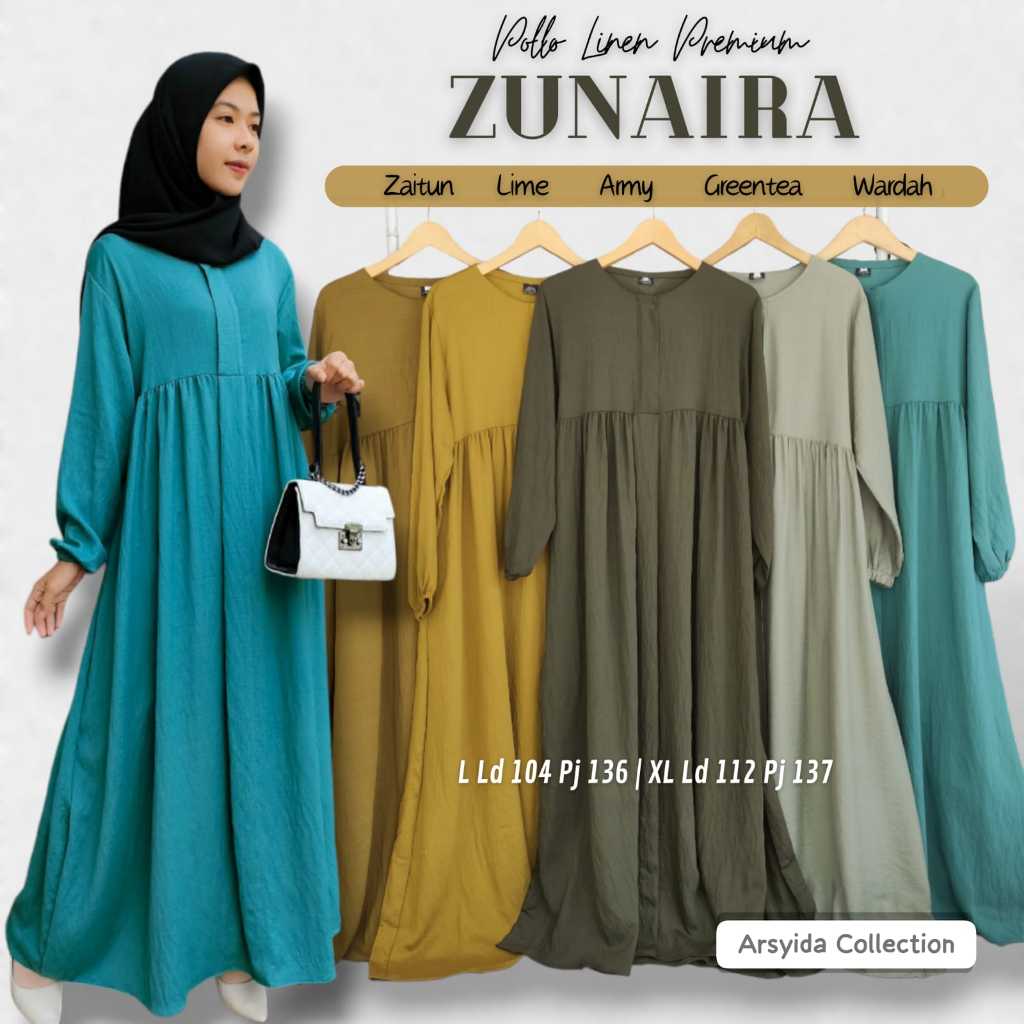 Zunaira Dress Fashion Gamis Women's Plain Basic Polo Linen Latest ...