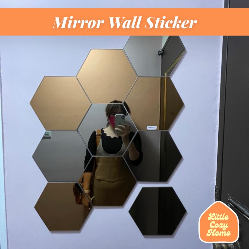 12 Pcs Set Mirror Wall Sticker Hexagon / Wallpaper Stickers Decoration ...