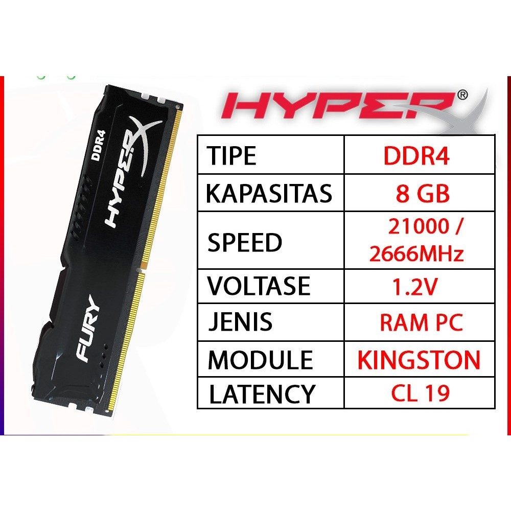 Ram KINGSTON HYPERX FURY DDR4 8GB 2666MHz 21300 GAMING RAM PC DDR4 8GB ...
