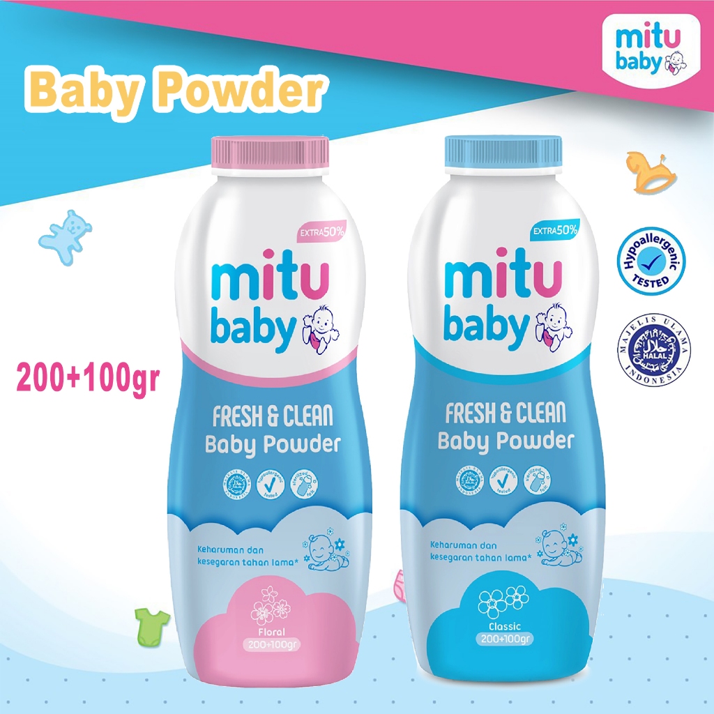 Mitu Baby Powder Fresh & Clean Pink Floral/Classic 200+100gr - Baby ...