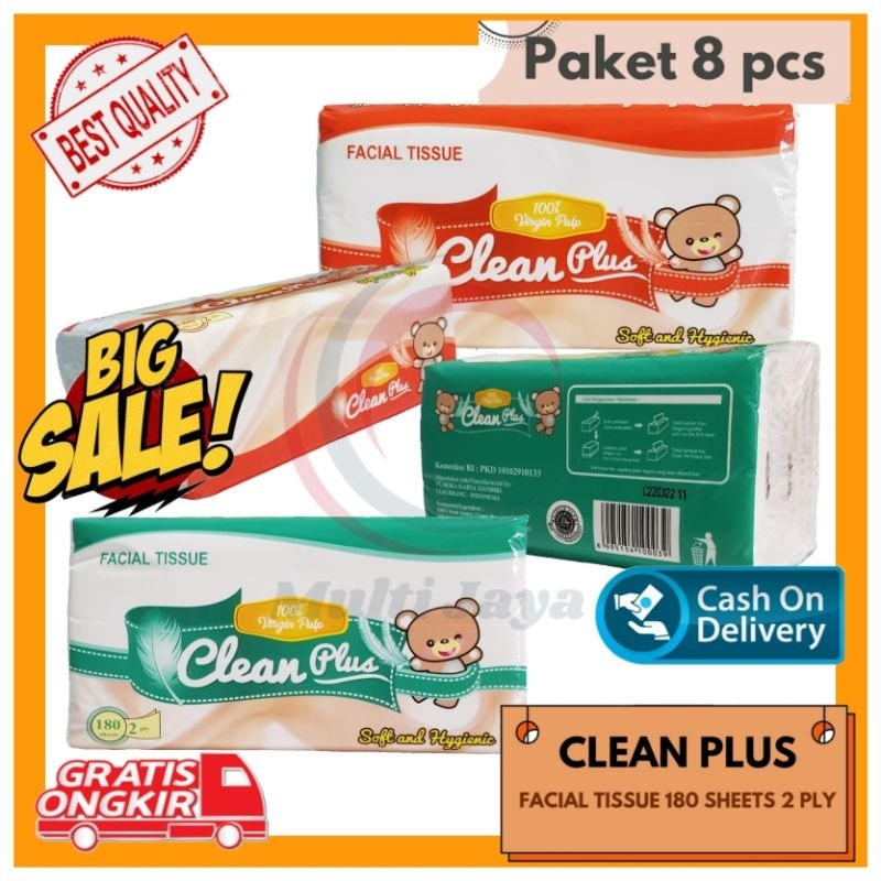 [Package Contains 8 pcs] Tissue clean plus 180 sheets 2 ply | 2 ply ...