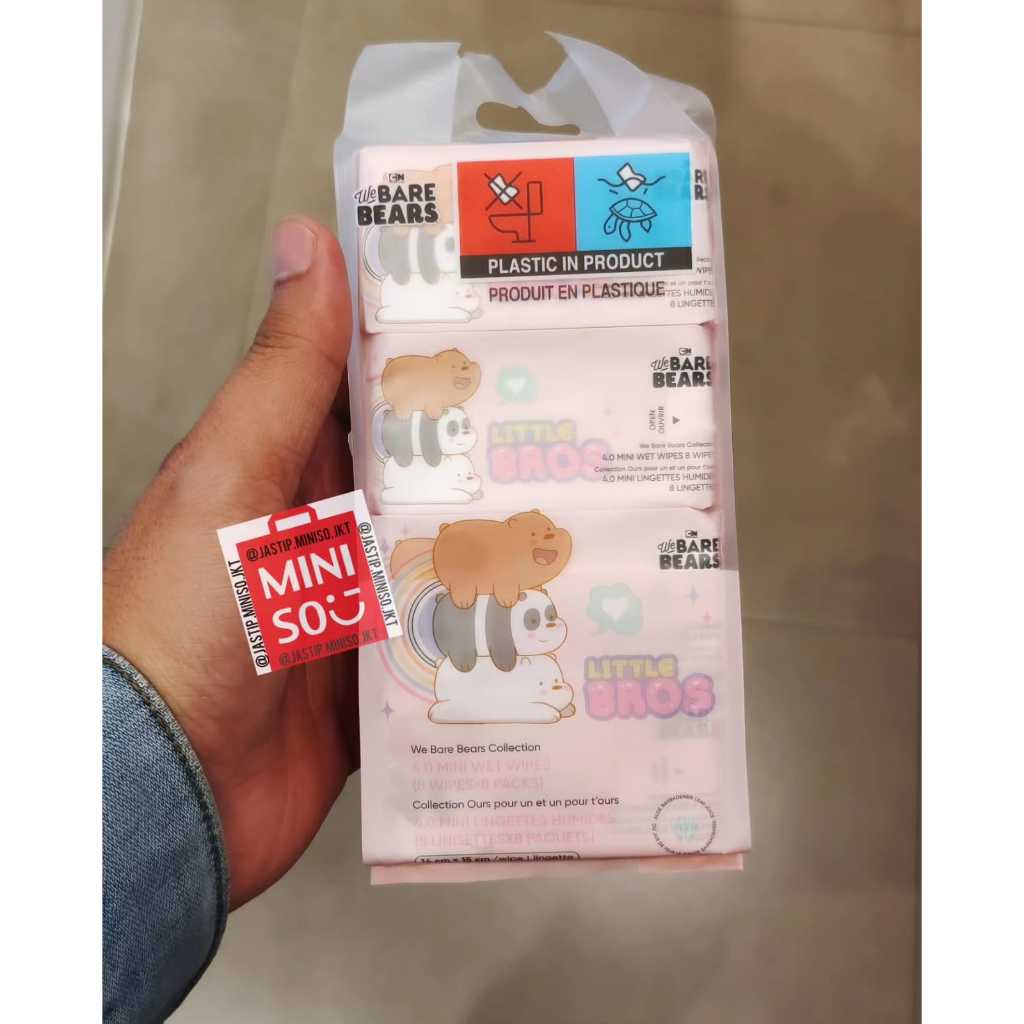 Miniso Mini Wet Wipes WE BARE BEARS Collection (8 Wipes x 8 Packs ...