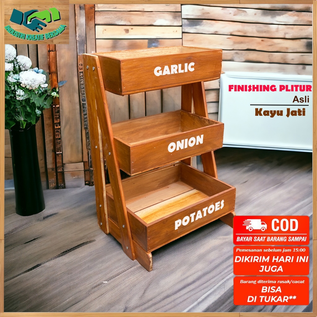 3 Tier Teak Wood Onion Rack with Waterbased Polished Finish | Shopee ...