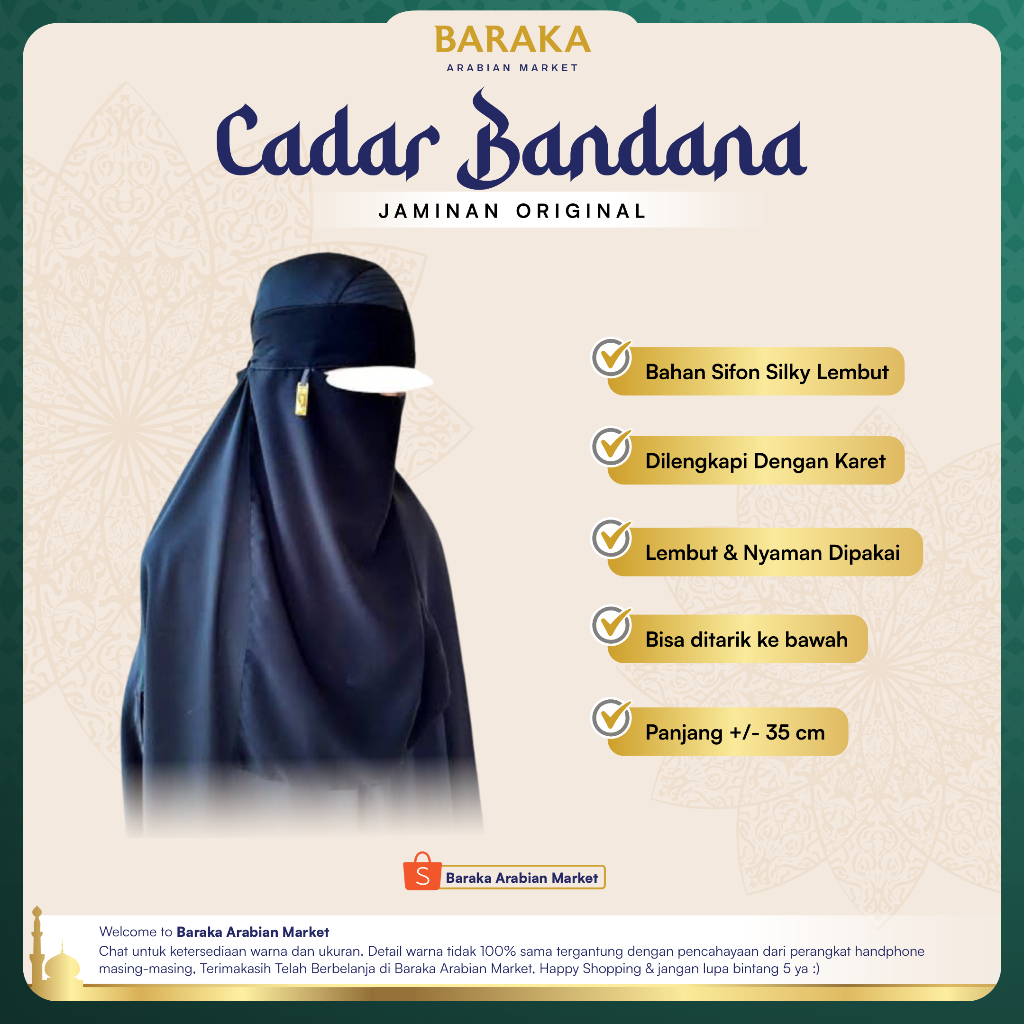 Original Saudi Niqob Beedon Essm Pendulum Bandana Veil, Baraka Arabian ...